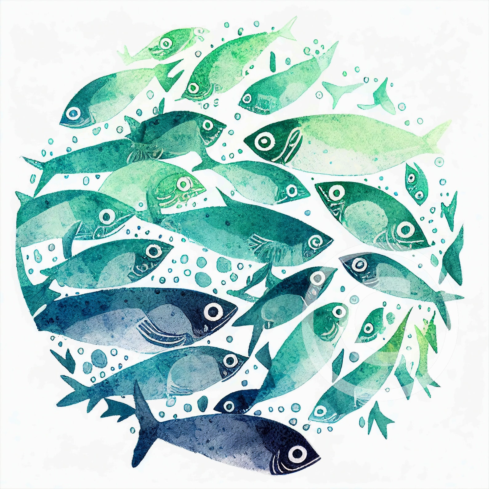 Watercolour Fish Painting Illustrations, Abstract School of Fish Art ...