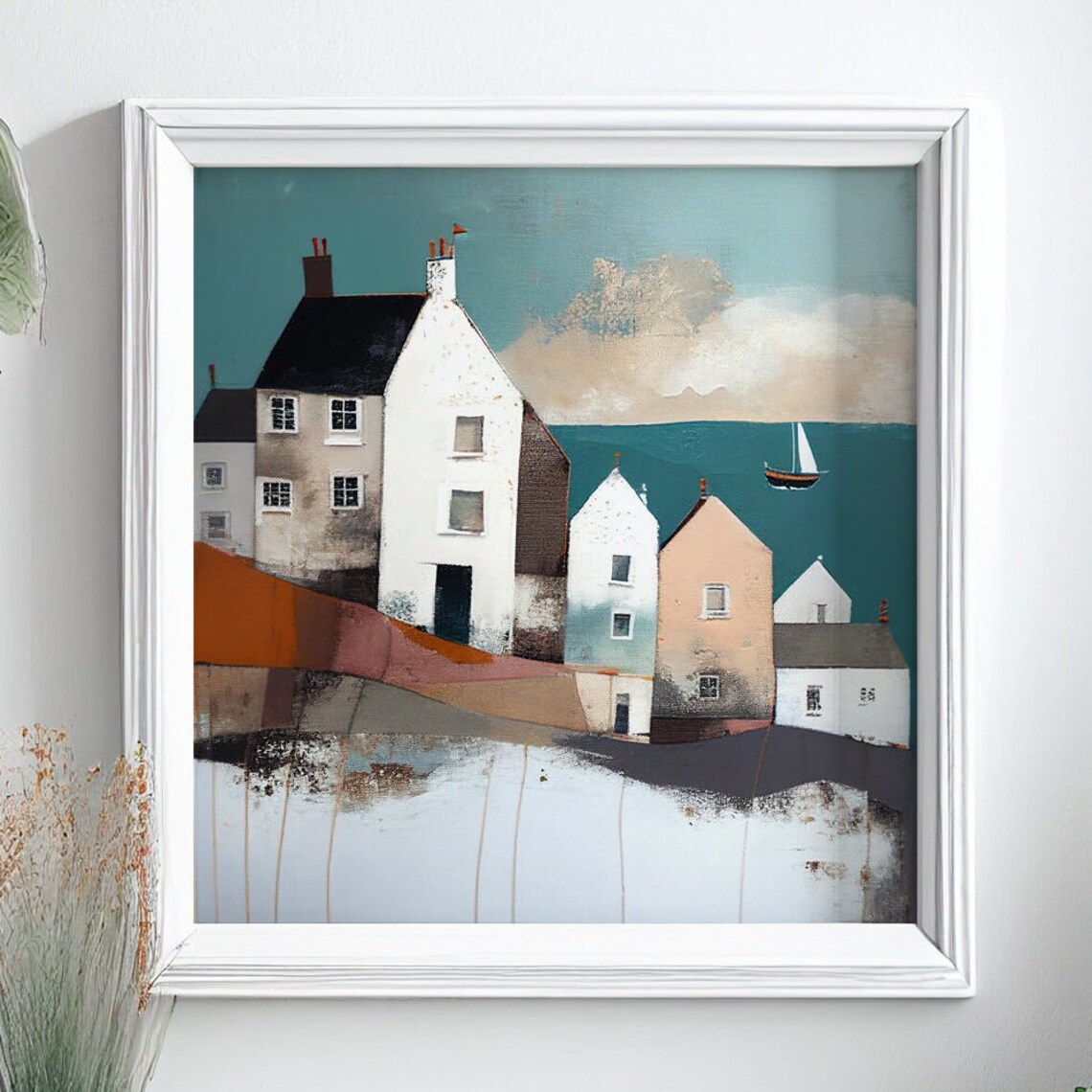 Abstract Cornish Village Painting, Coastal Art Print - Etsy