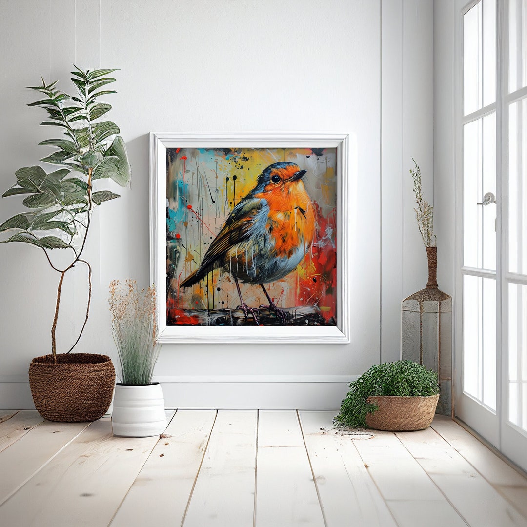 Robin Fine Art Print of A Robin Red Breast Bird - Graffiti Style Extra ...
