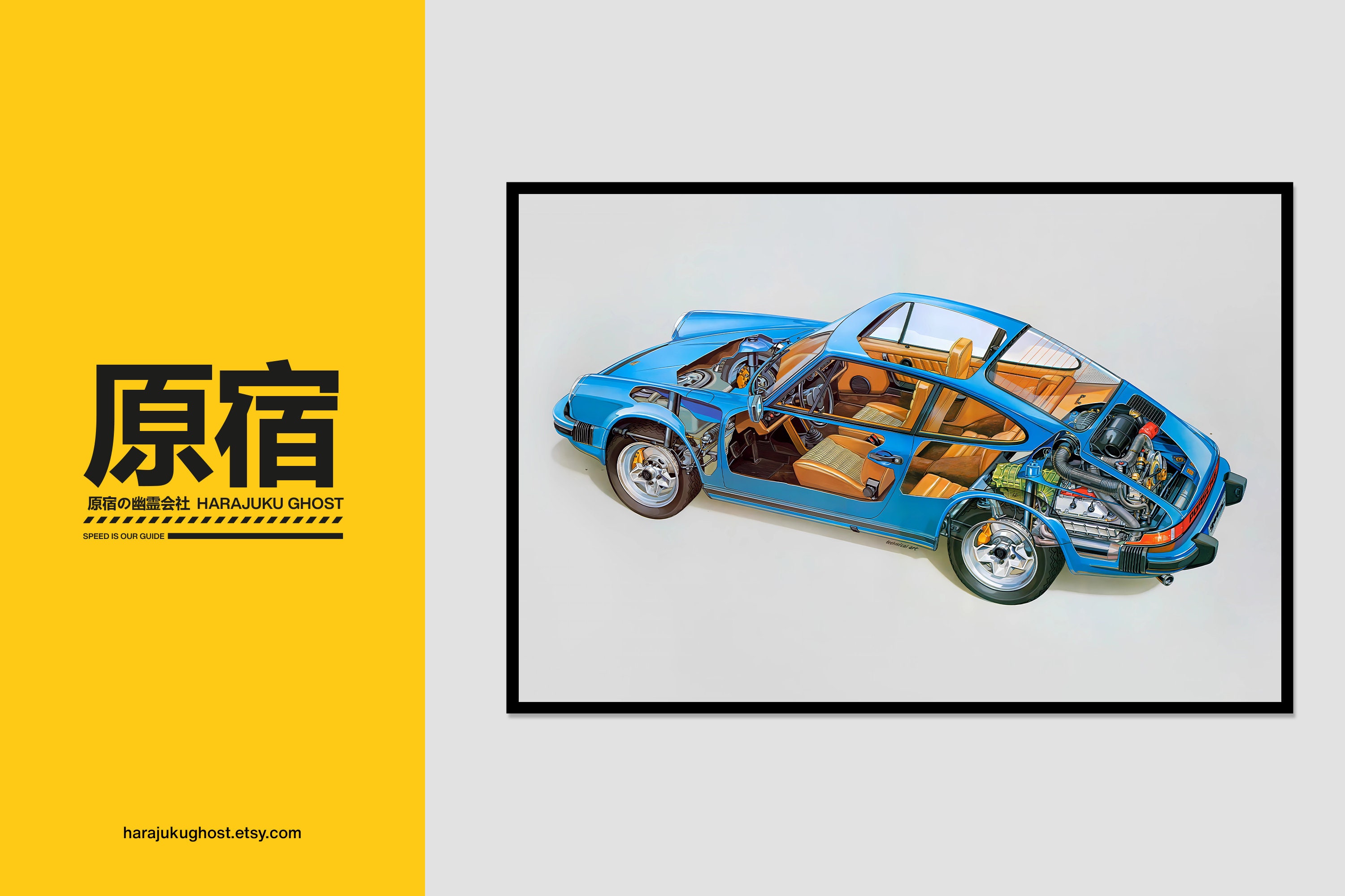 Porsche 911 Cutaway Illustration Poster - Car Illustration Print, Car ...