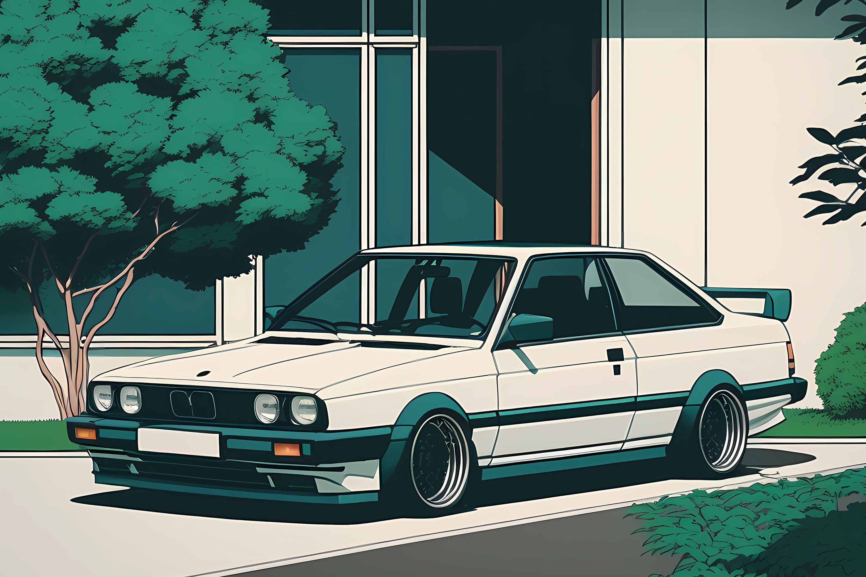 BMW E30 3 Series - Mid-century BMW E30 Manga Anime Poster Car Print ...