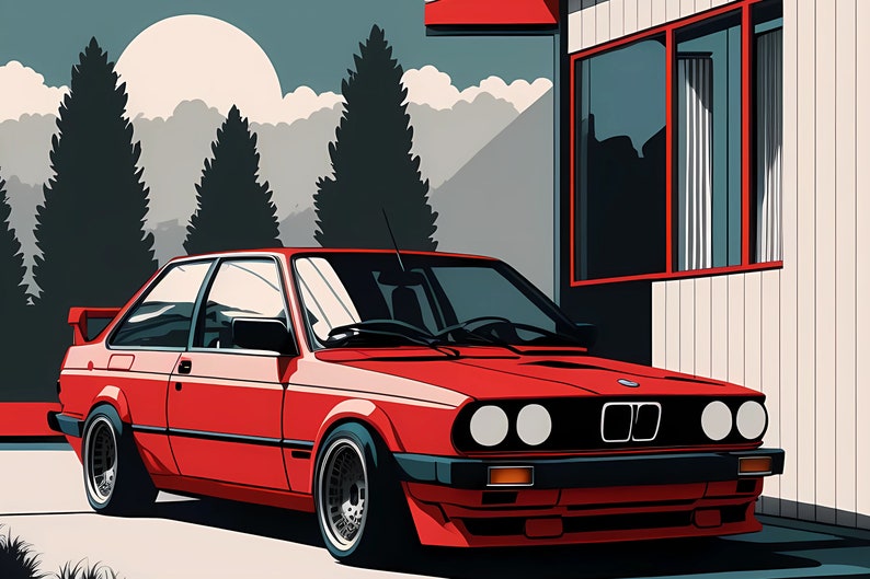 BMW E30 Dreaming - BMW E30 Manga Anime Poster Car Print, Retro, Modern ...