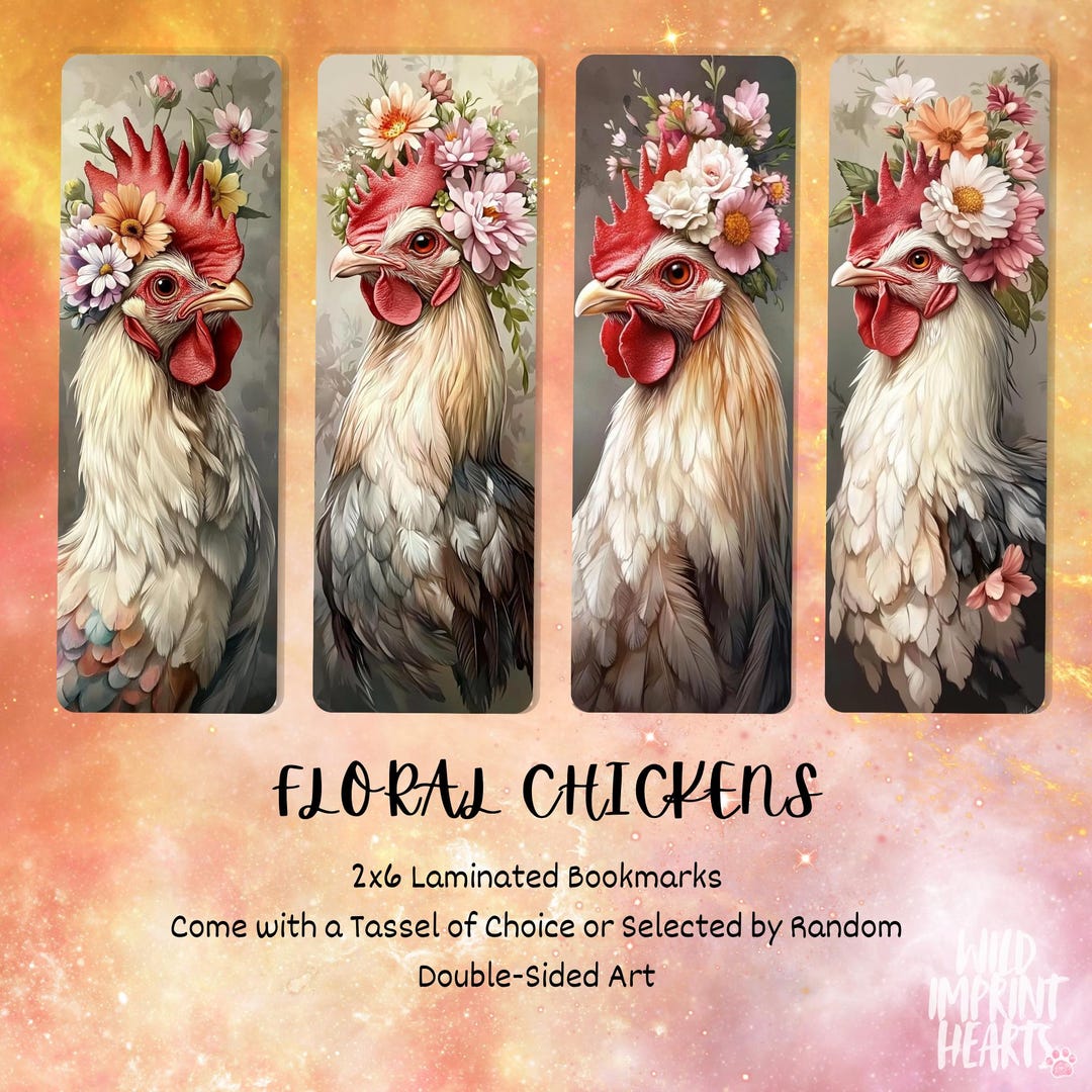 Floral Chicken Bookmarks, Cottagecore Chicken Bookmark, Floral Farm ...