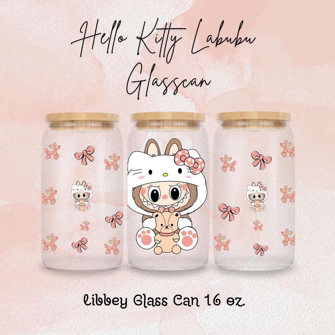 HK Dressed up Labubu Glass Cup, Frosted Libbey Can Glass, Kawaii ...