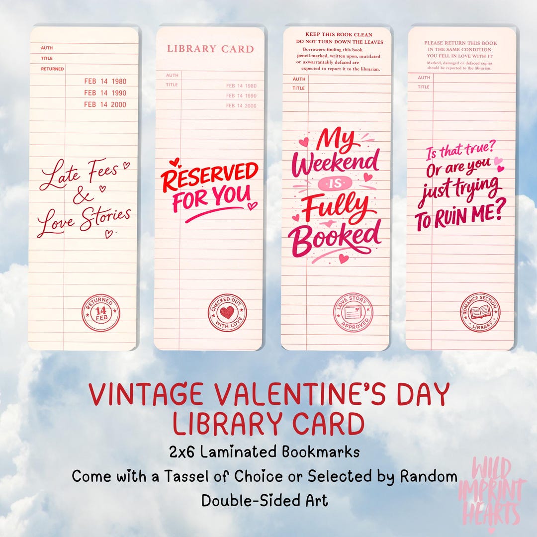 Vintage Valentine Library Card Bookmarks, Romantic Quotes, Laminated ...