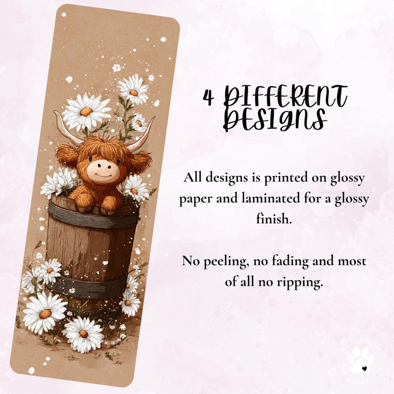 Highland Cows in Barrels With Daisies Bookmarks, Cute Cow Farm Bookmark ...