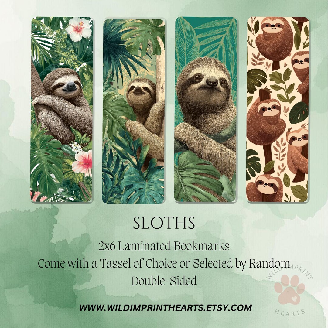 Sloth Laminated Bookmarks, Animal Design, Optional Tassel - Etsy