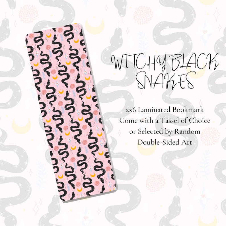 Witchy Black Snake and Pink Bookmark, Gothic Snake Art Bookmark, Dark ...