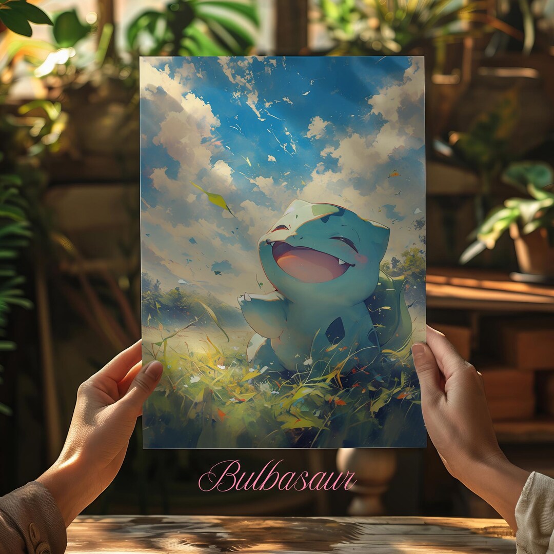 Grass Type Poke Art Print – Glossy or Aluminum Metal Wall Decor | Cute ...