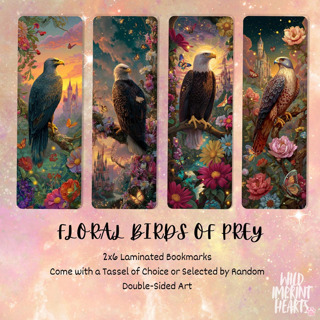 Floral Birds of Prey Bookmarks, Eagle Hawk Owl Bookmark, Floral Eagle ...