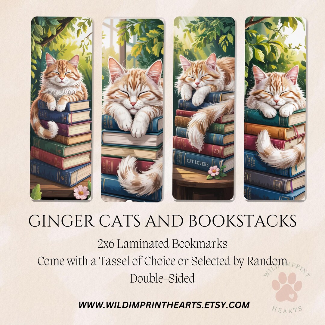 Ginger Cat Bookstack Bookmarks, Laminated Reader Gift - Etsy