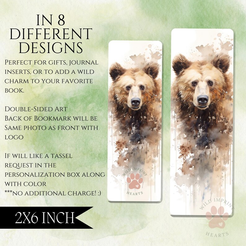 Watercolor Animal Bookmarks, Wildlife Reader Gift, Laminated Cardstock ...