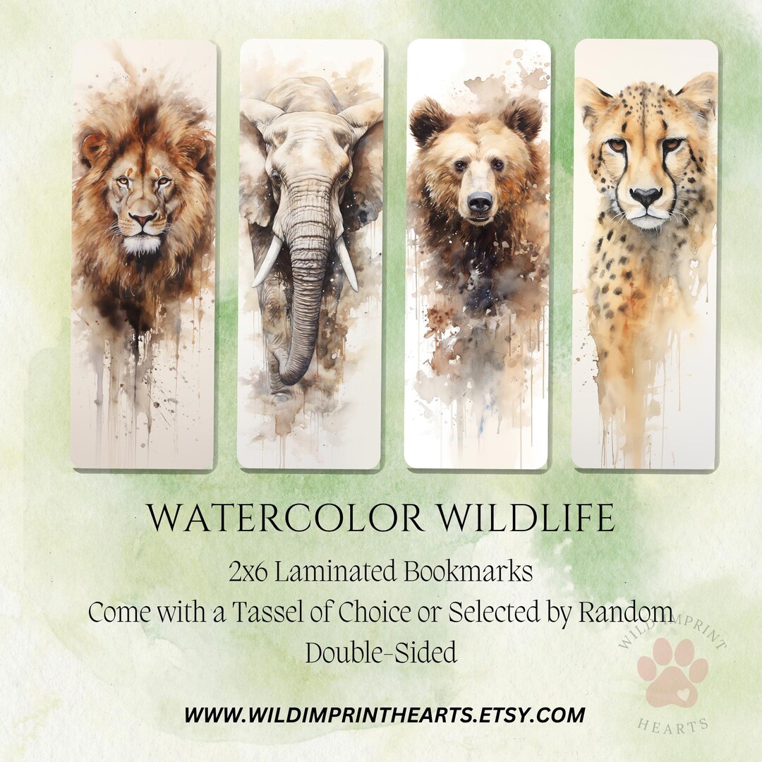 Watercolor Animal Bookmarks, Wildlife Reader Gift, Laminated Cardstock ...