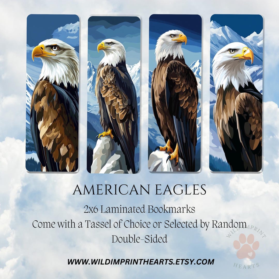 American Eagle Bookmarks, Wildlife Art, Glossy Laminated, Optional ...