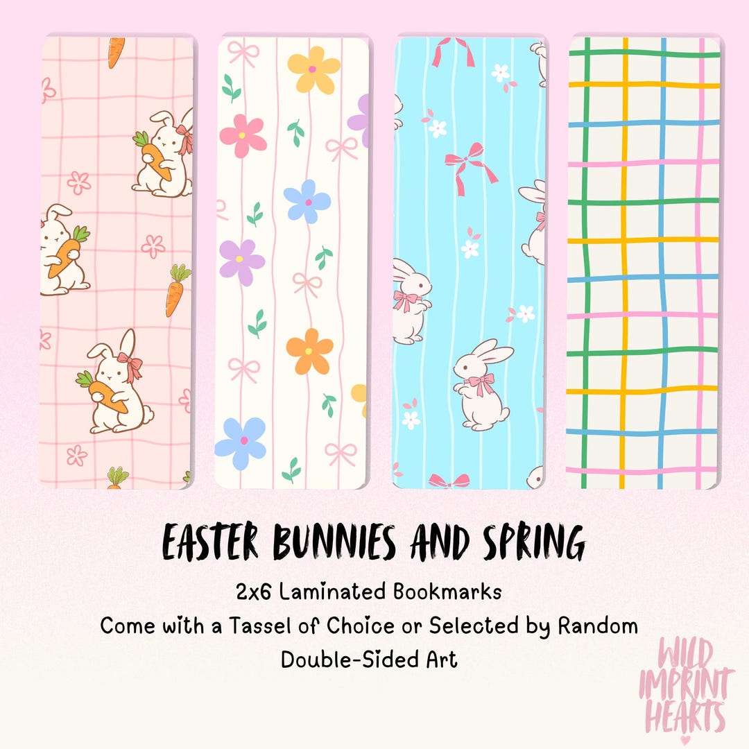Easter Bunny Laminated Bookmarks, Spring Floral, Double Sided (2x6 In ...