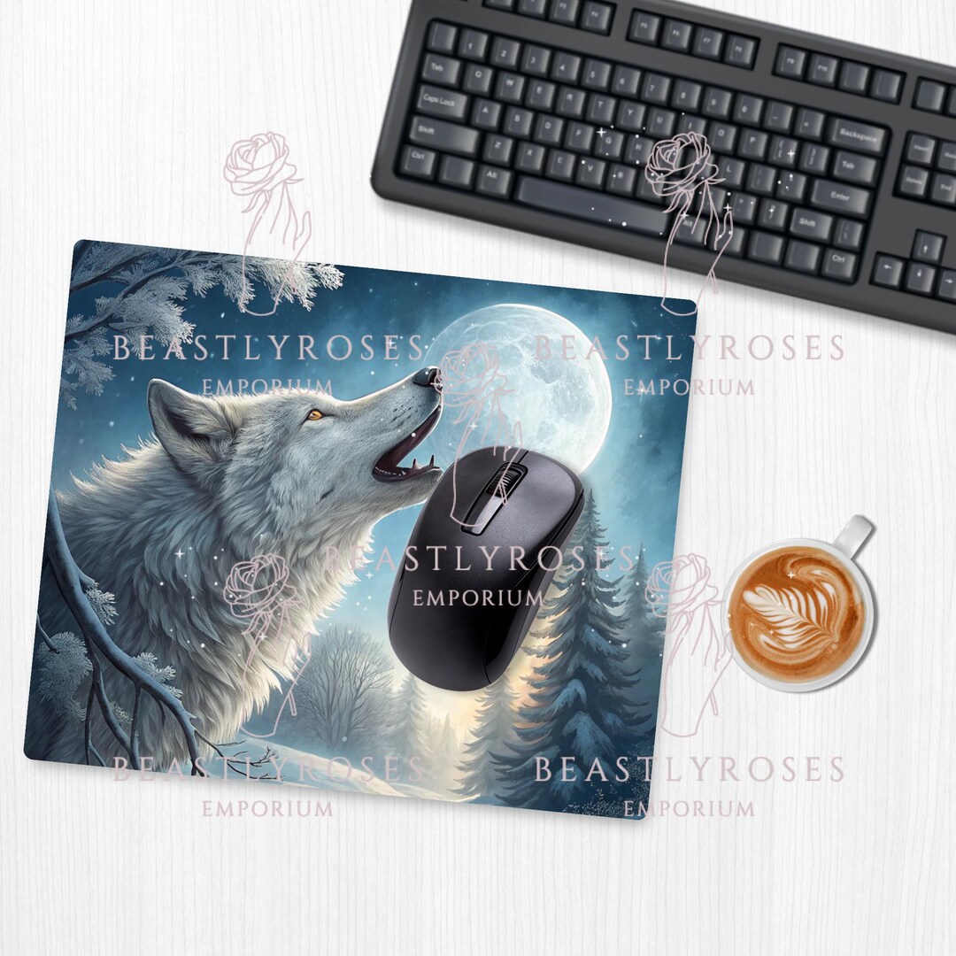 Wolf Howling at the Moon Mouse Pad – Snowy Forest Night Desk Mat ...