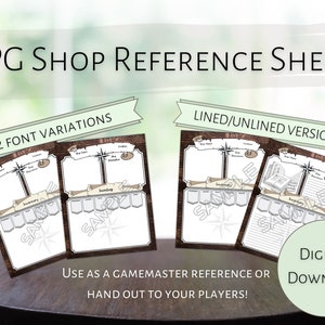 Dnd RPG Shop Reference Inventory Sheet, Printable, DM Tools, Prep Sheet, Dungeons and Dragons ...