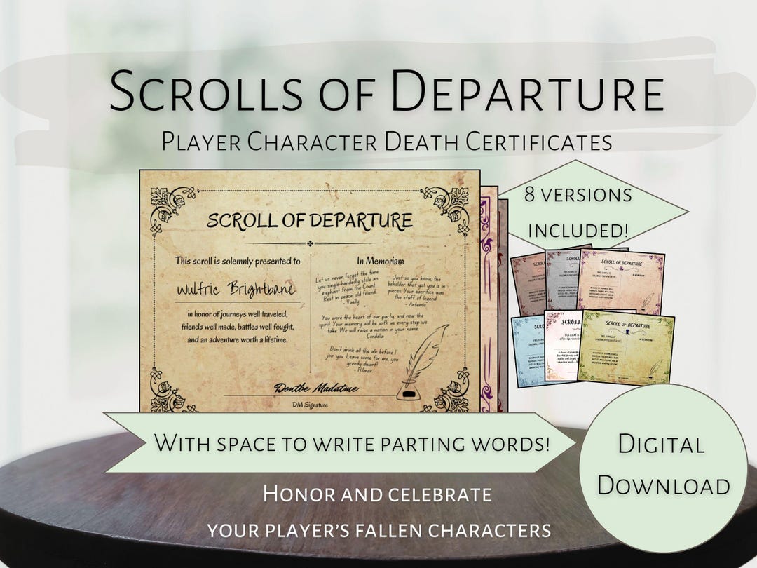 Dnd RPG Death Certificate Sheet, Player Character Demise, Scroll of ...