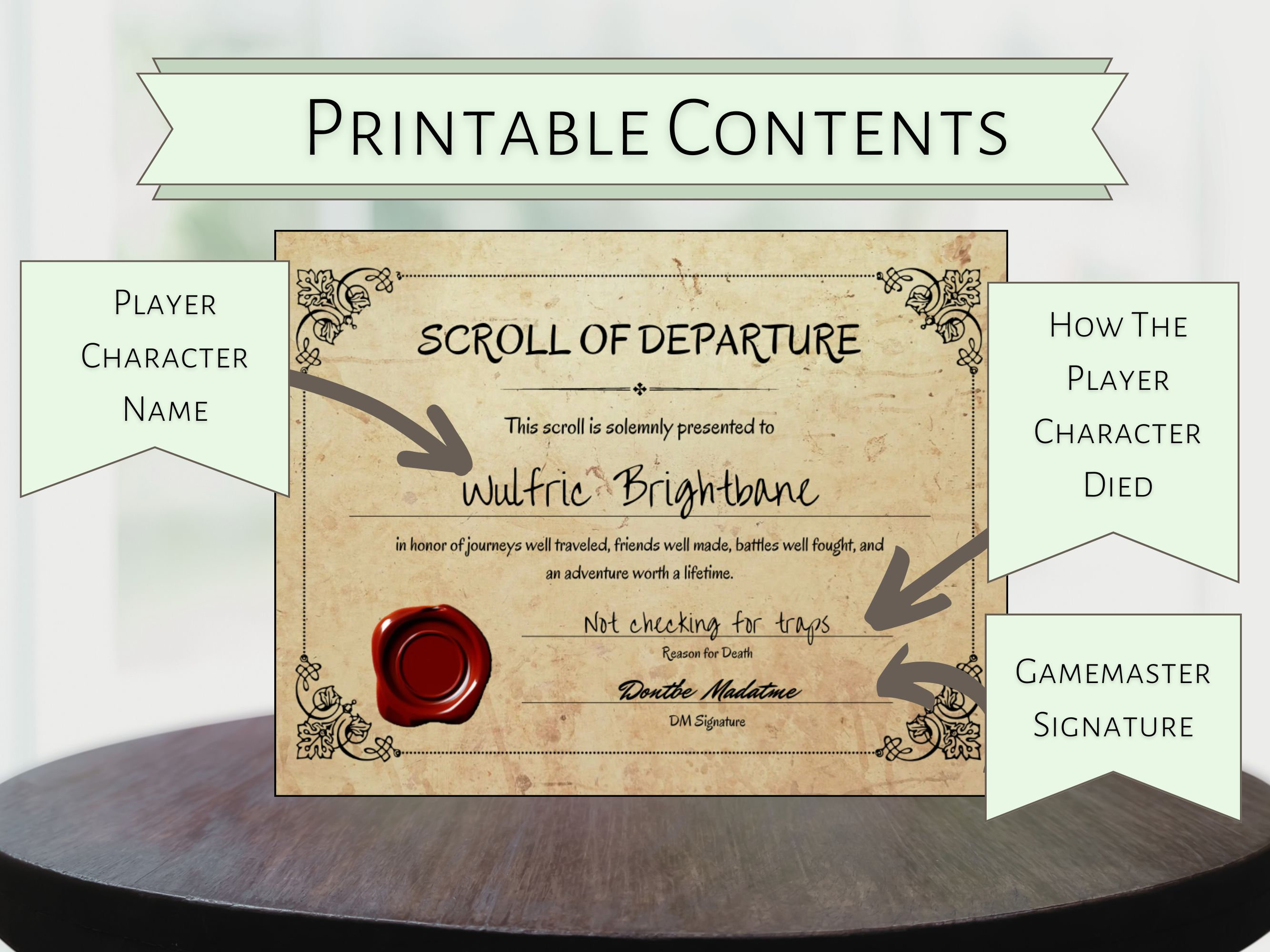 Dnd RPG Death Certificate Sheet, Player Character Demise, Scroll of ...