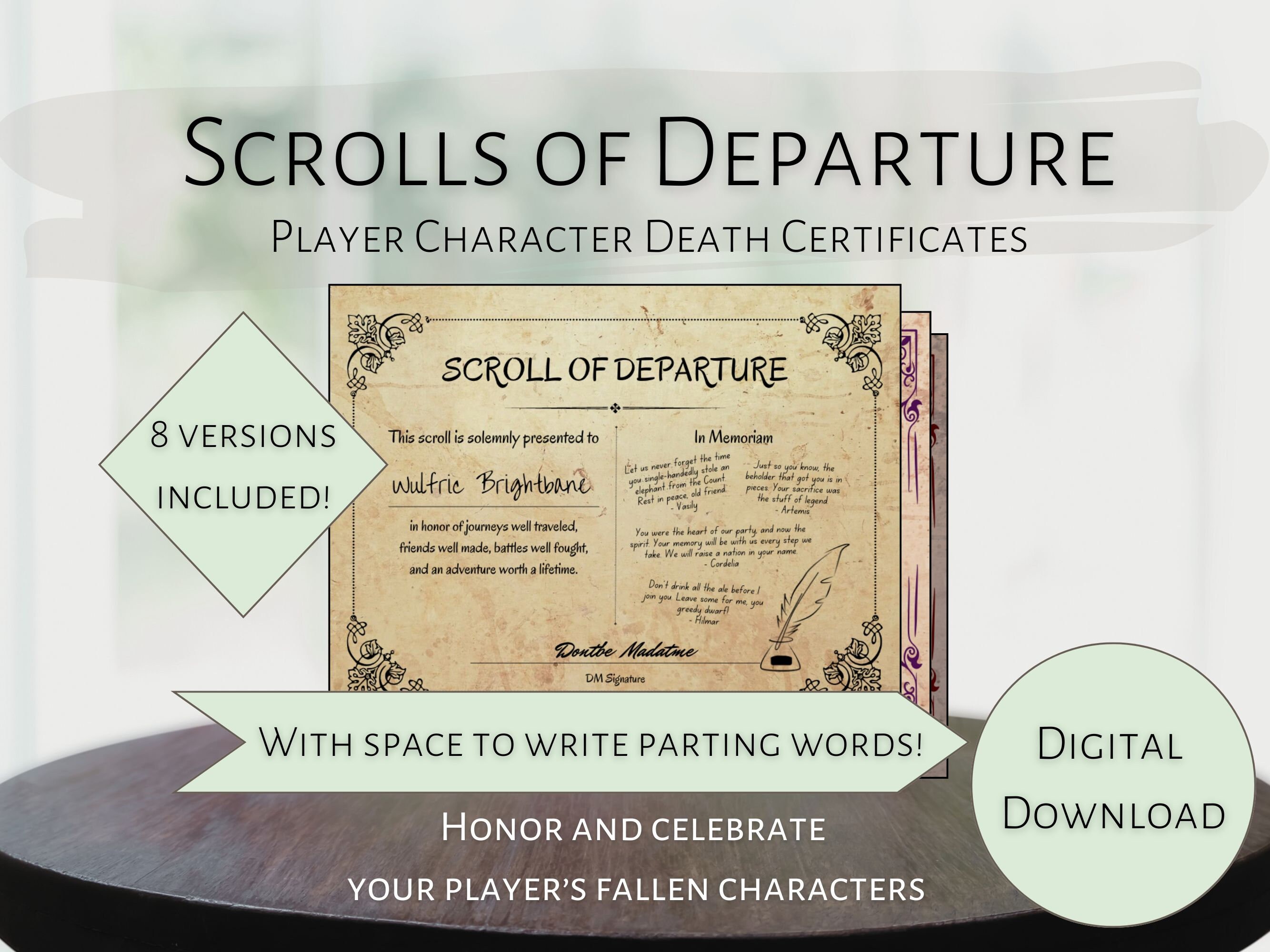 Dnd RPG Death Certificate Sheet, Player Character Demise, Scroll of ...