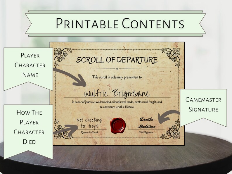Dnd RPG Death Certificate Sheet, Player Character Demise, Scroll of ...