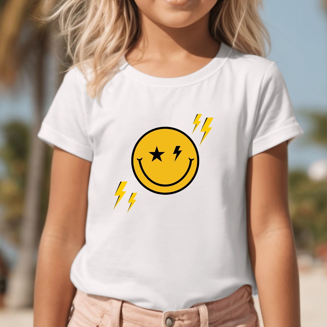 Happy Smile Face Shirt, Lightning Bolt T-shirts, Funny Shirt for ...