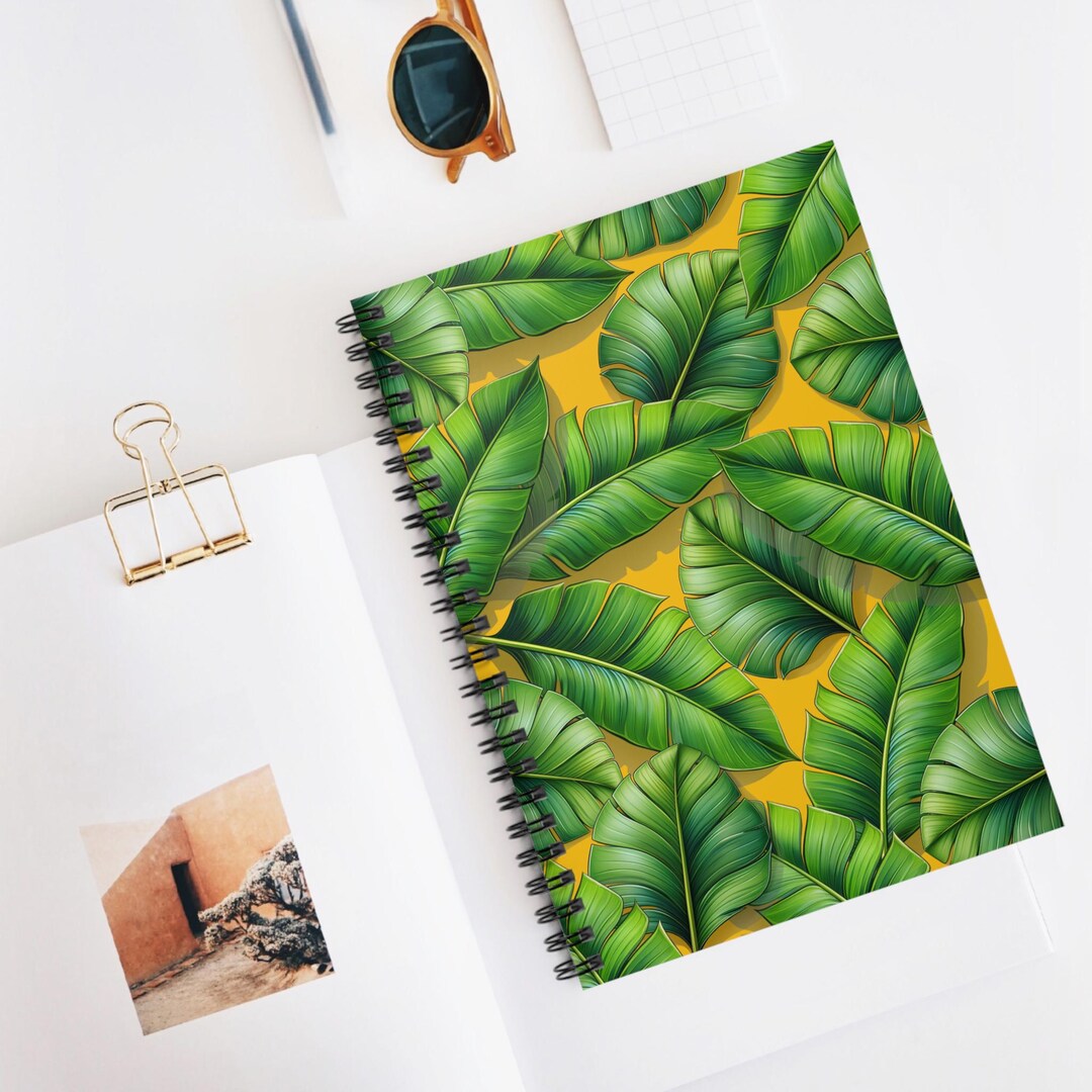 Spiral Notebook With Tropical Leaves on Yellow Background Design ...
