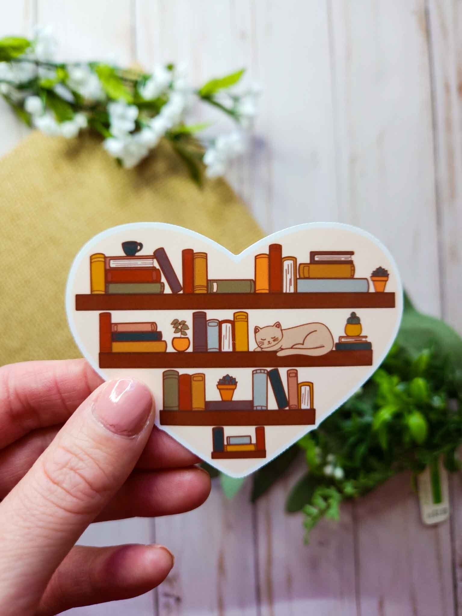 Cute Cat Bookshelf Heart Sticker Book Sticker Bookish Merch - Etsy