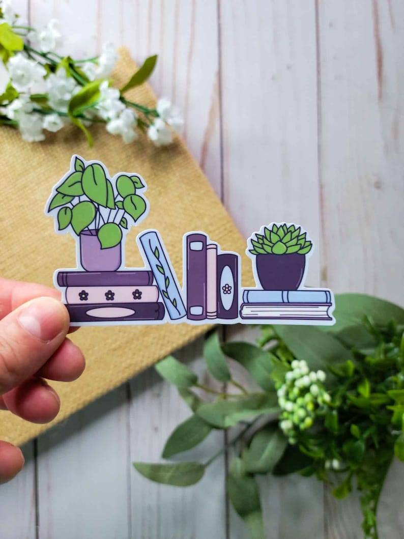 Purple Plant Bookshelf Vinyl Sticker, Bookish Stickers, Bookish Merch ...