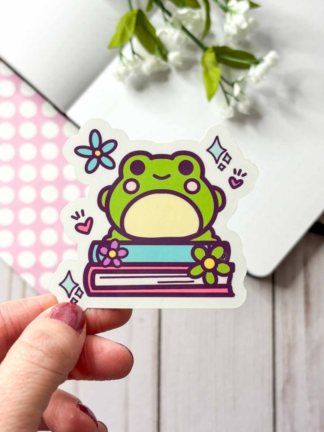 Frog Book Stack Vinyl Sticker, Frog Stickers, Bookish Stickers, Book ...