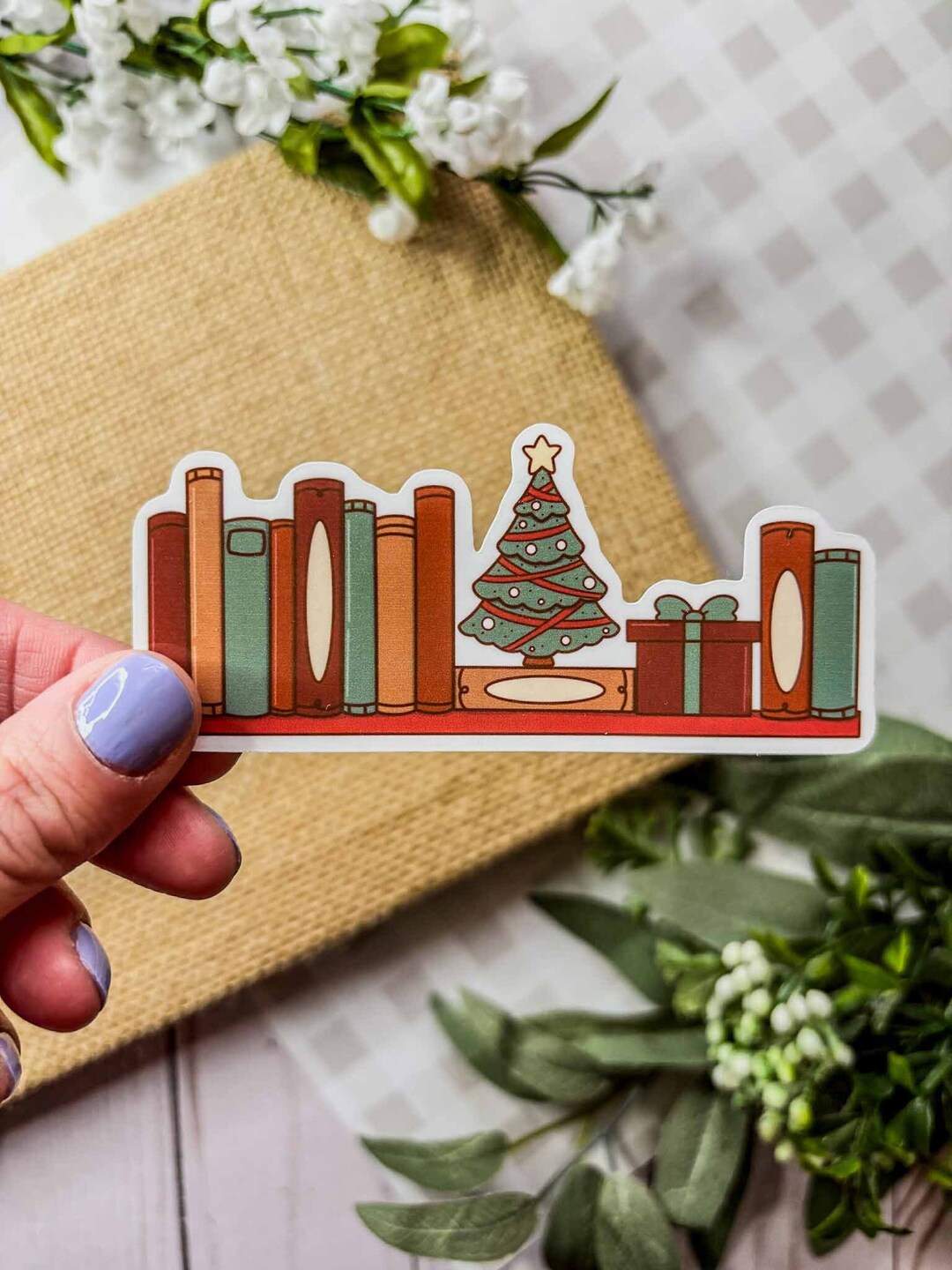 Christmas Bookshelf Vinyl Sticker, Book Sticker, Book Gift - Etsy