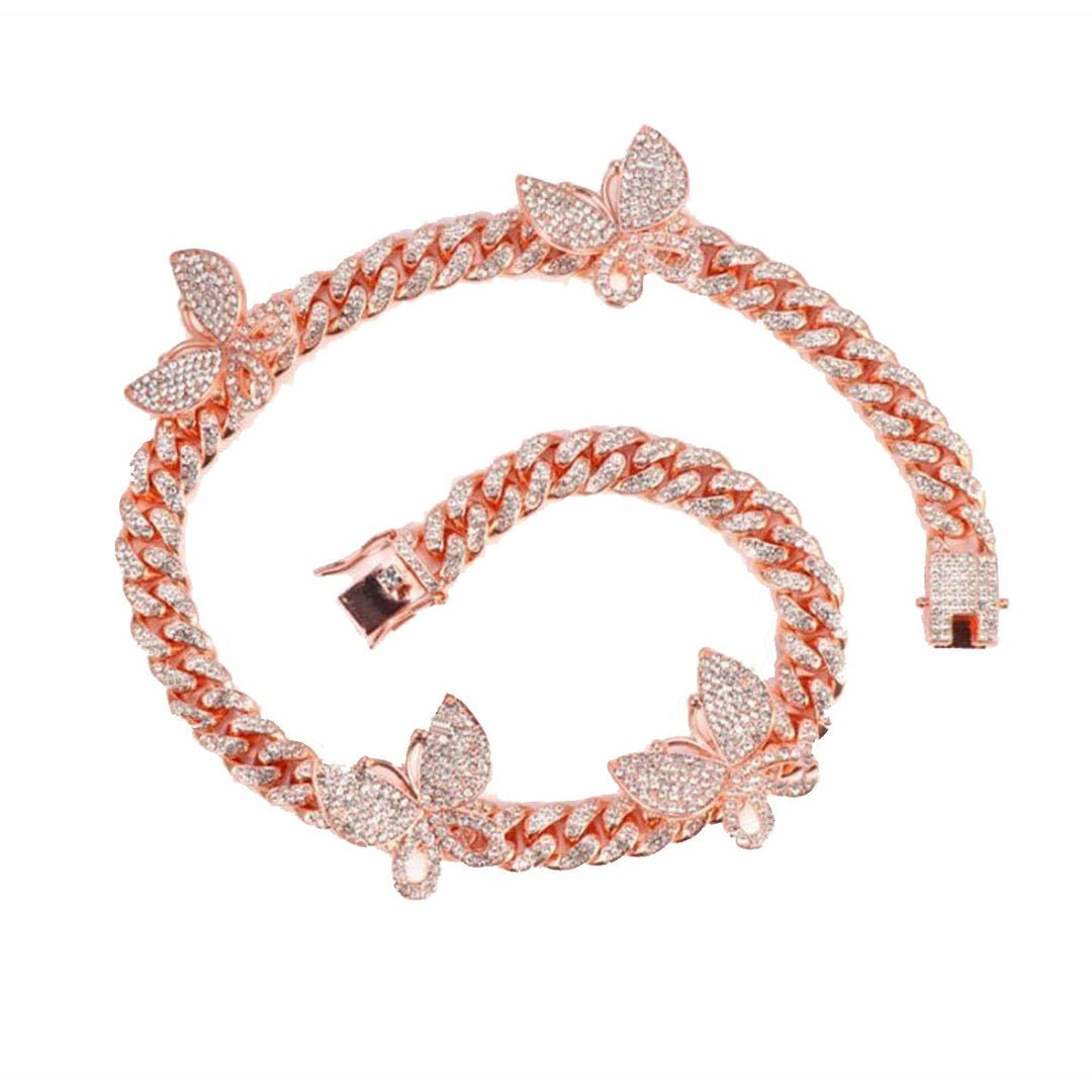 Butterfly Cuban Link Necklace Cuban Link Necklace Bling Butterfly Necklace Rose Gold Butterfly Necklace Necklaces Butterfly Chain