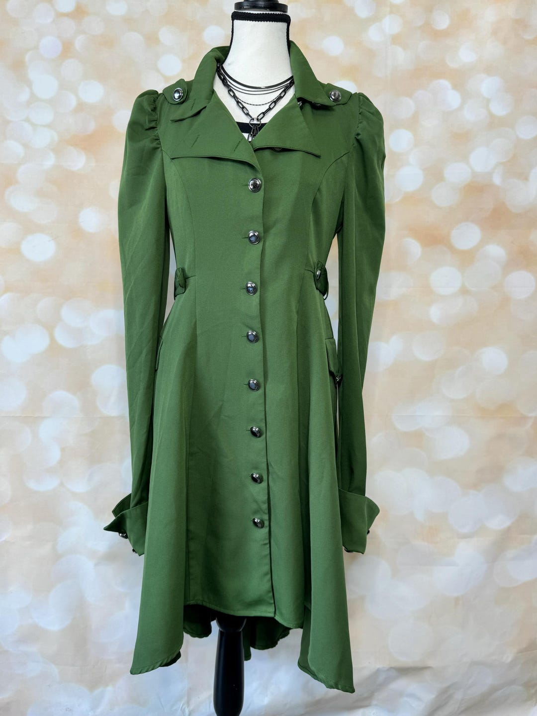 Vintage Green Dress With Military Style Buttons, High/low Cut, One of a ...