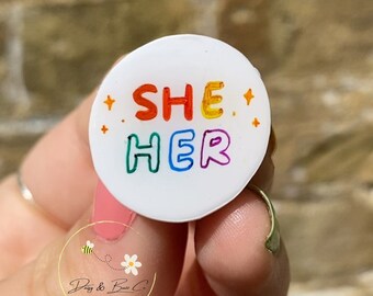 She / They Pronoun Badge // Gender Pronoun Pin Badge // Pronoun Lapel Pin // Resin Badge ...