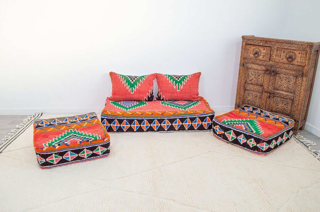 Set of Moroccan Floor Couch, Arabic Floor Sofa, Vintage Moroccan ...
