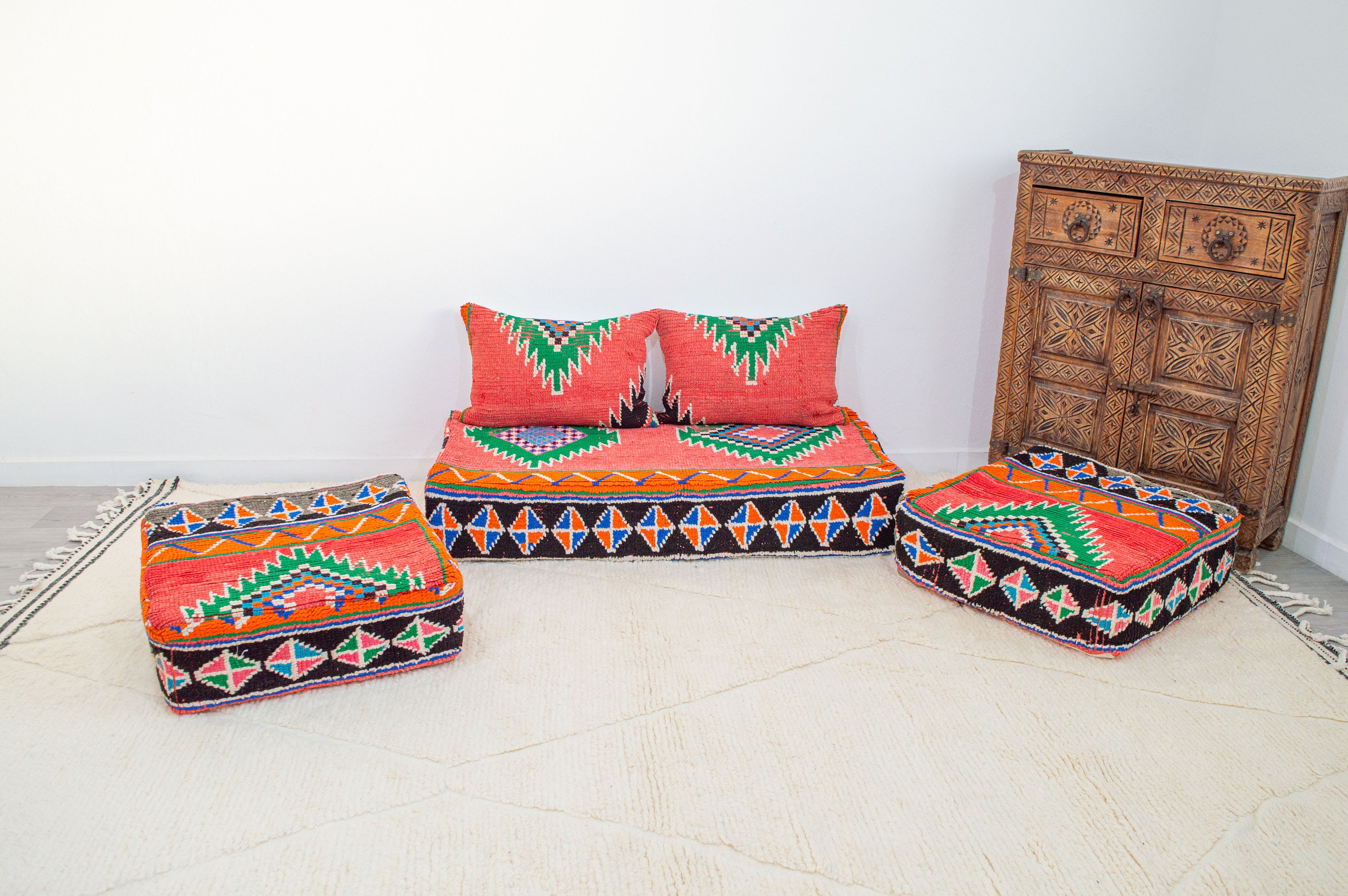 Set of Moroccan Floor Couch, Arabic Floor Sofa, Vintage Moroccan ...