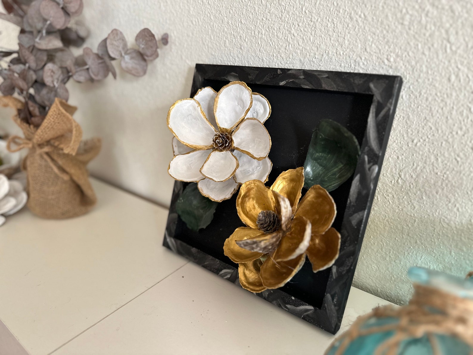 Oyster Shell Magnolias Gold and White - Etsy