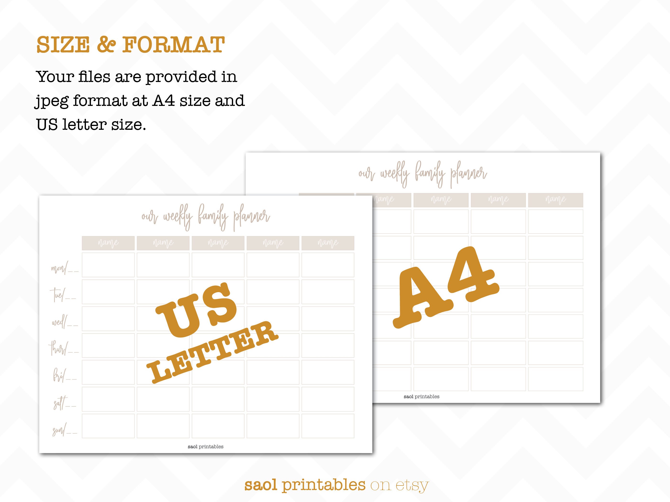 Weekly Family Planner Cream // Printable Weekly Planner A4 - Etsy