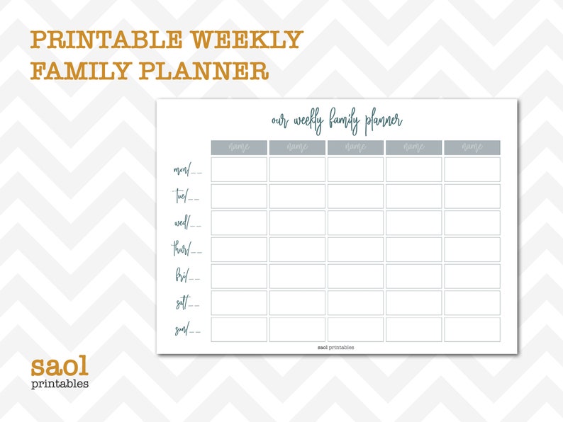 Weekly Family Planner Blue // Printable Weekly Planner, A4 Size, US ...