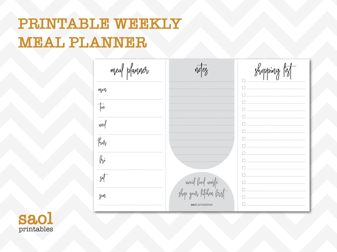 Meal Planner // Printable Shopping List and Meal Planner Page, Weekly ...