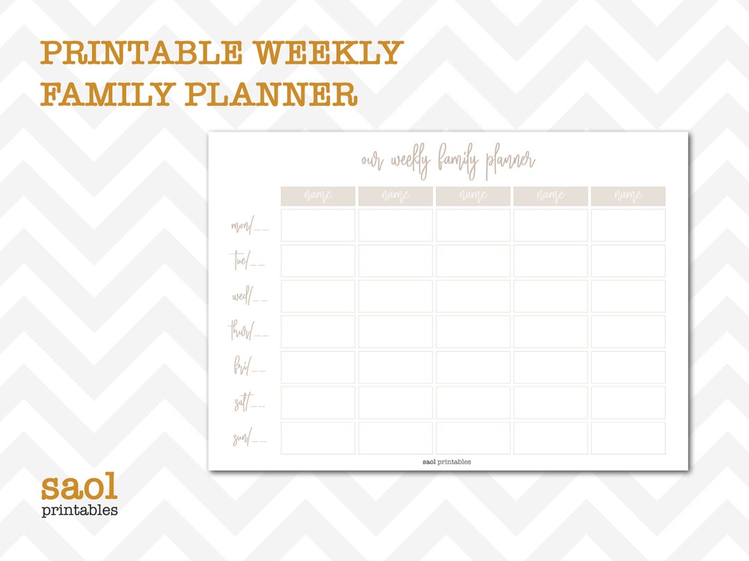 Weekly Family Planner Cream // Printable Weekly Planner, A4 Size, A5 ...