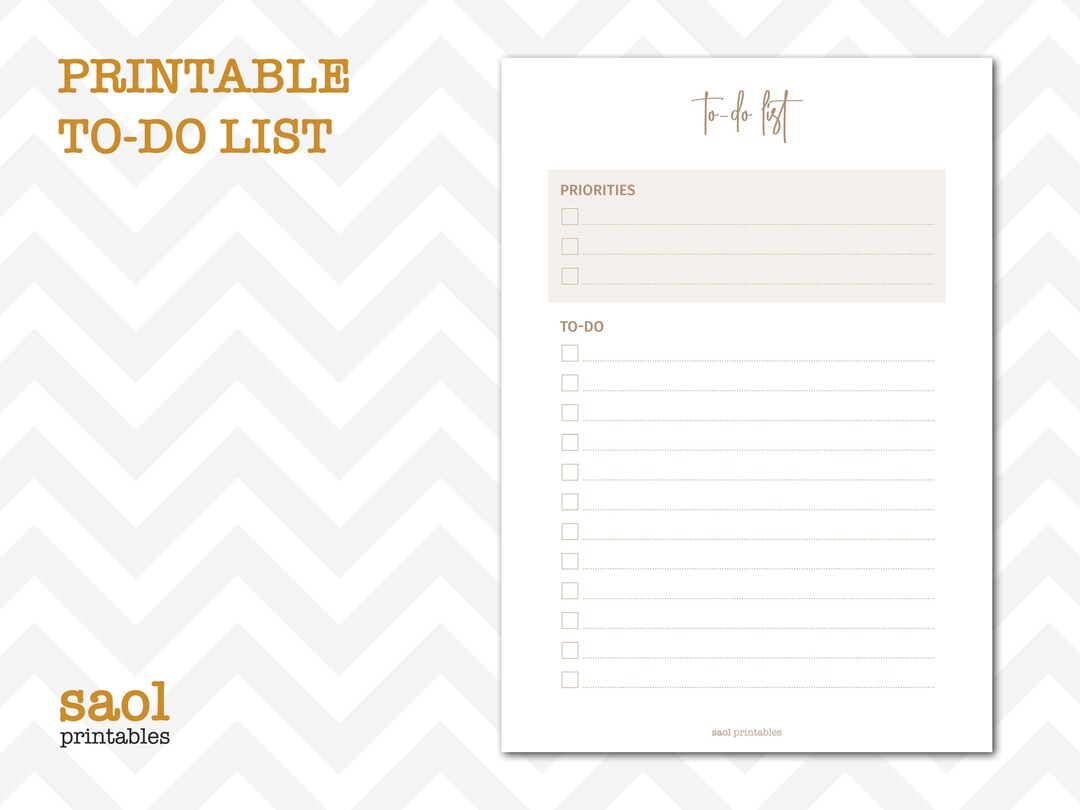 To-do List Beige // Printable To-do List, A4 Size, A5 Size, Daily Task ...