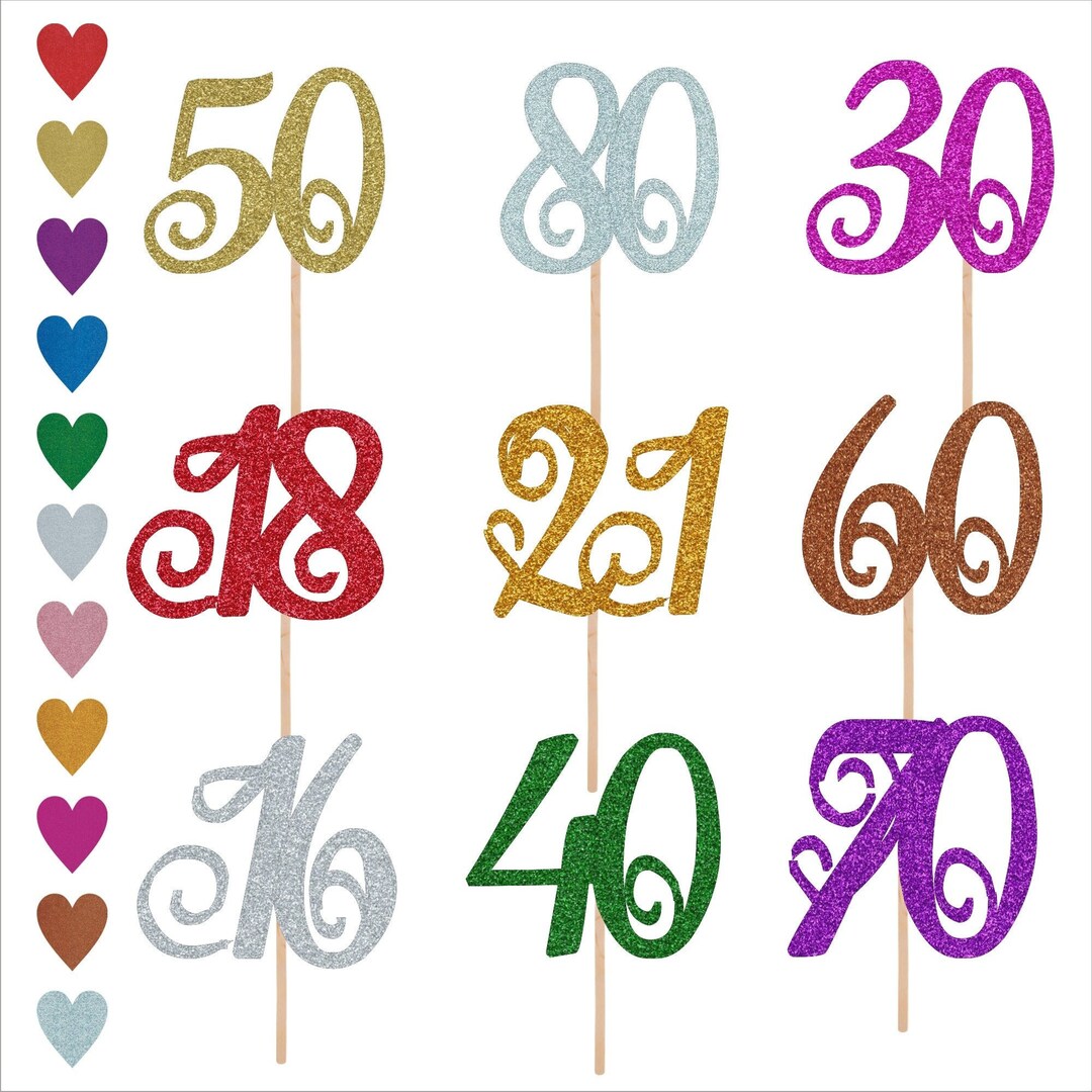 Modern Simple Large Glitter Numbers ANY AGE Birthday Cake Topper ...