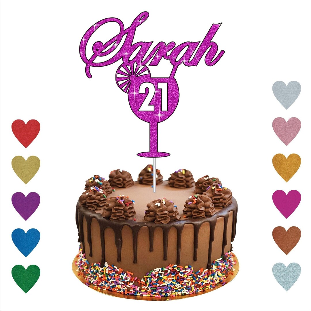 Personalized Cocktail Cake Topper, Glitter Cocktail Glass Cake Topper ...