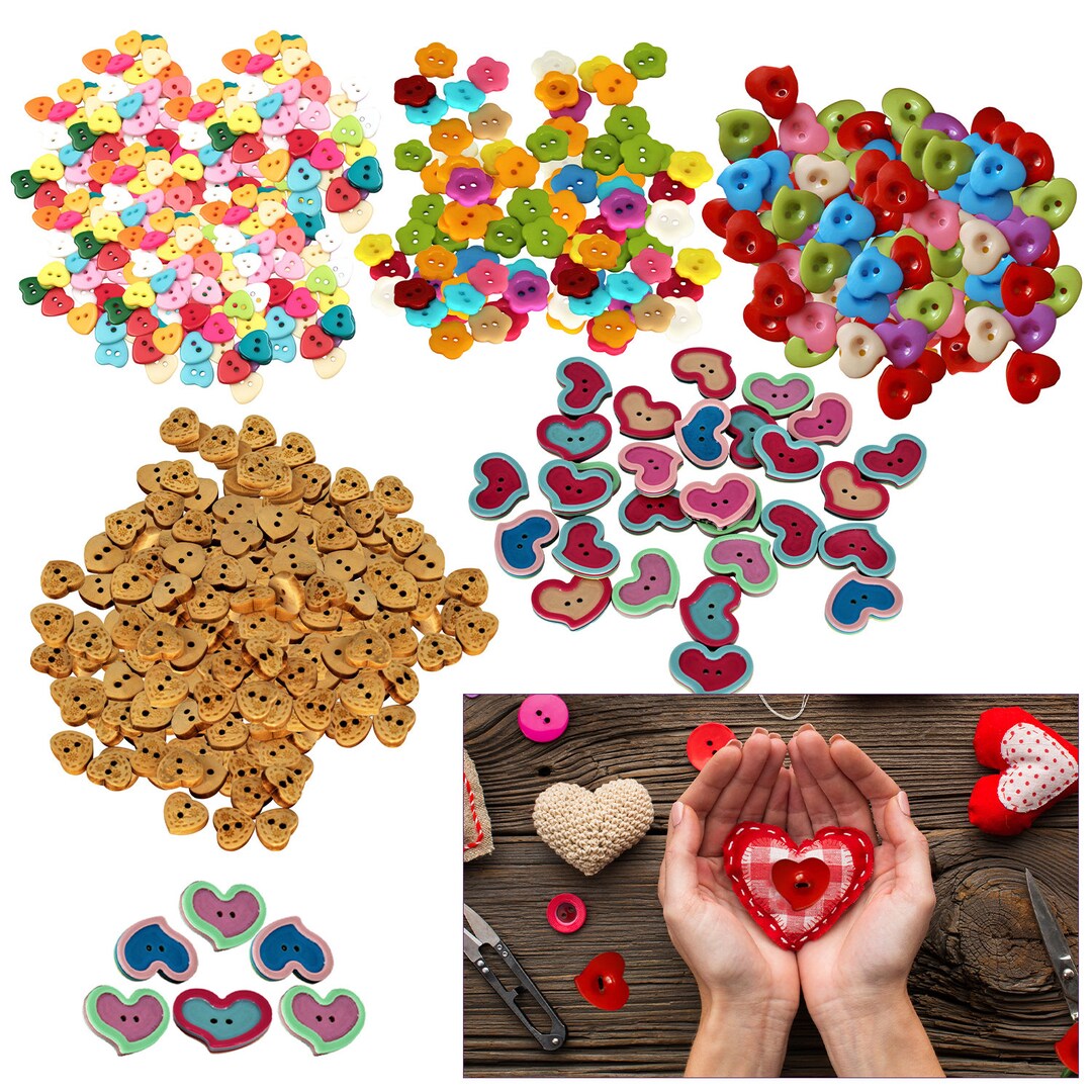 Plastic Sewing Buttons, Multicolored Hole Buttons, Craft Buttons, Heart ...