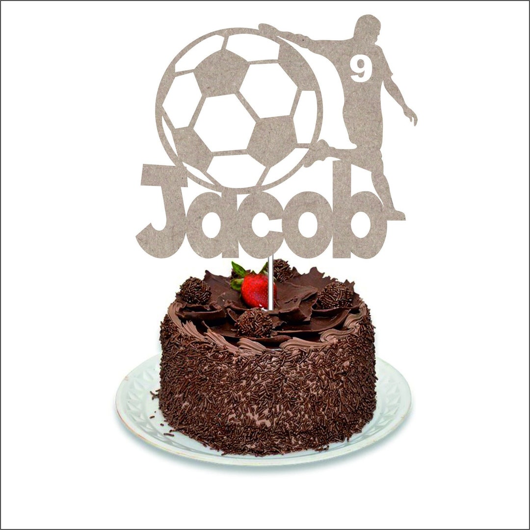 Personalized Wooden Football Cake Topper, Soccer Player Cake Topper ...