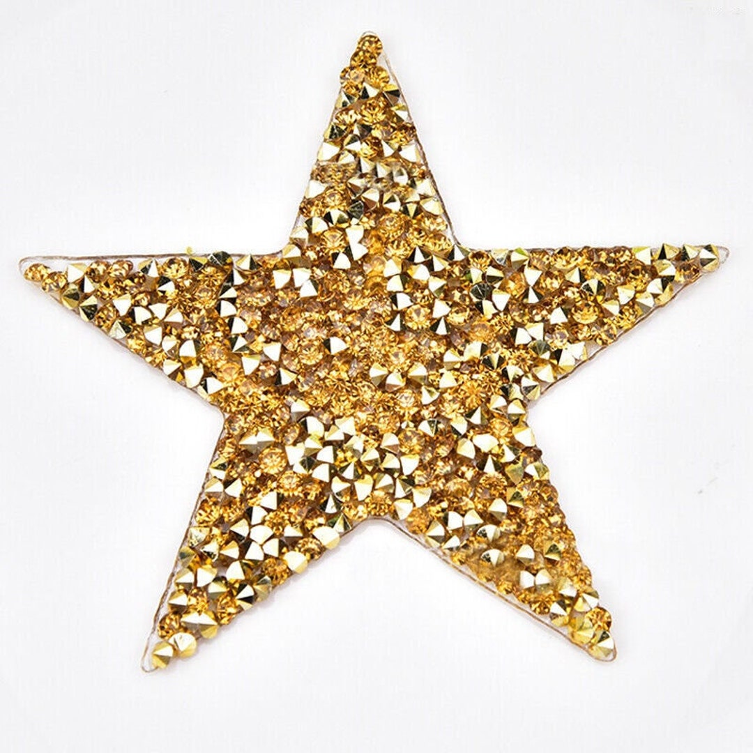 Rhinestone Sparkle Yellow Star Space Patch Patches Iron on Alphabet ...