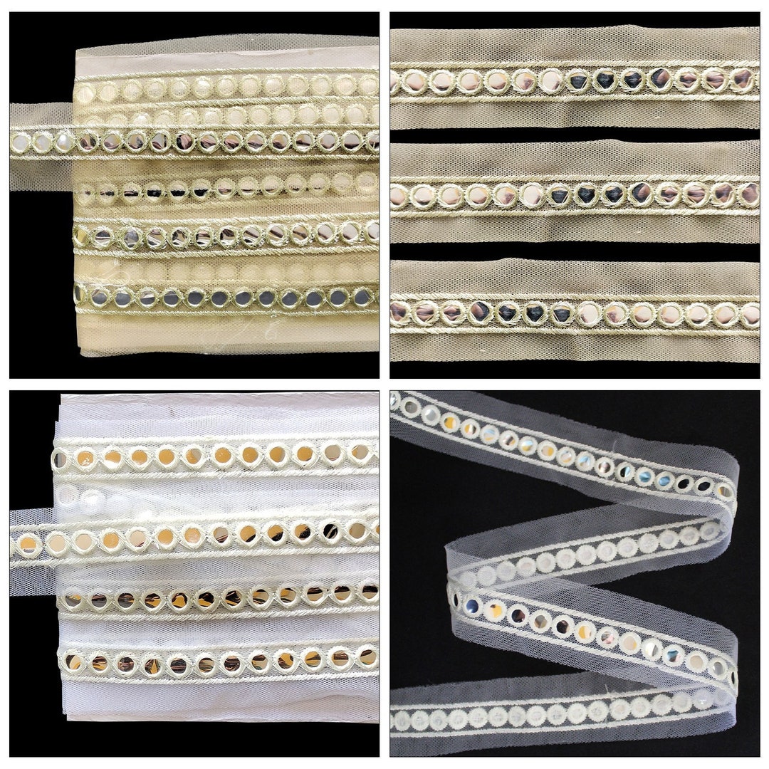 Mirror Effect Trimming Ribbon, Mirror Lace Ribbons, Wide Border Ribbons ...