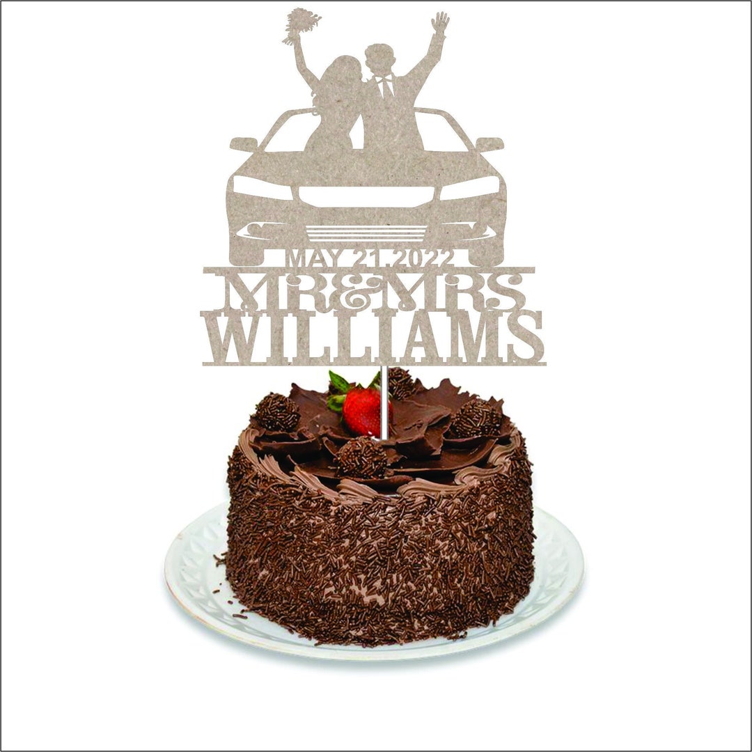 Custom Bride and Groom MDF Cake Topper Car Wedding Cake Topper ...