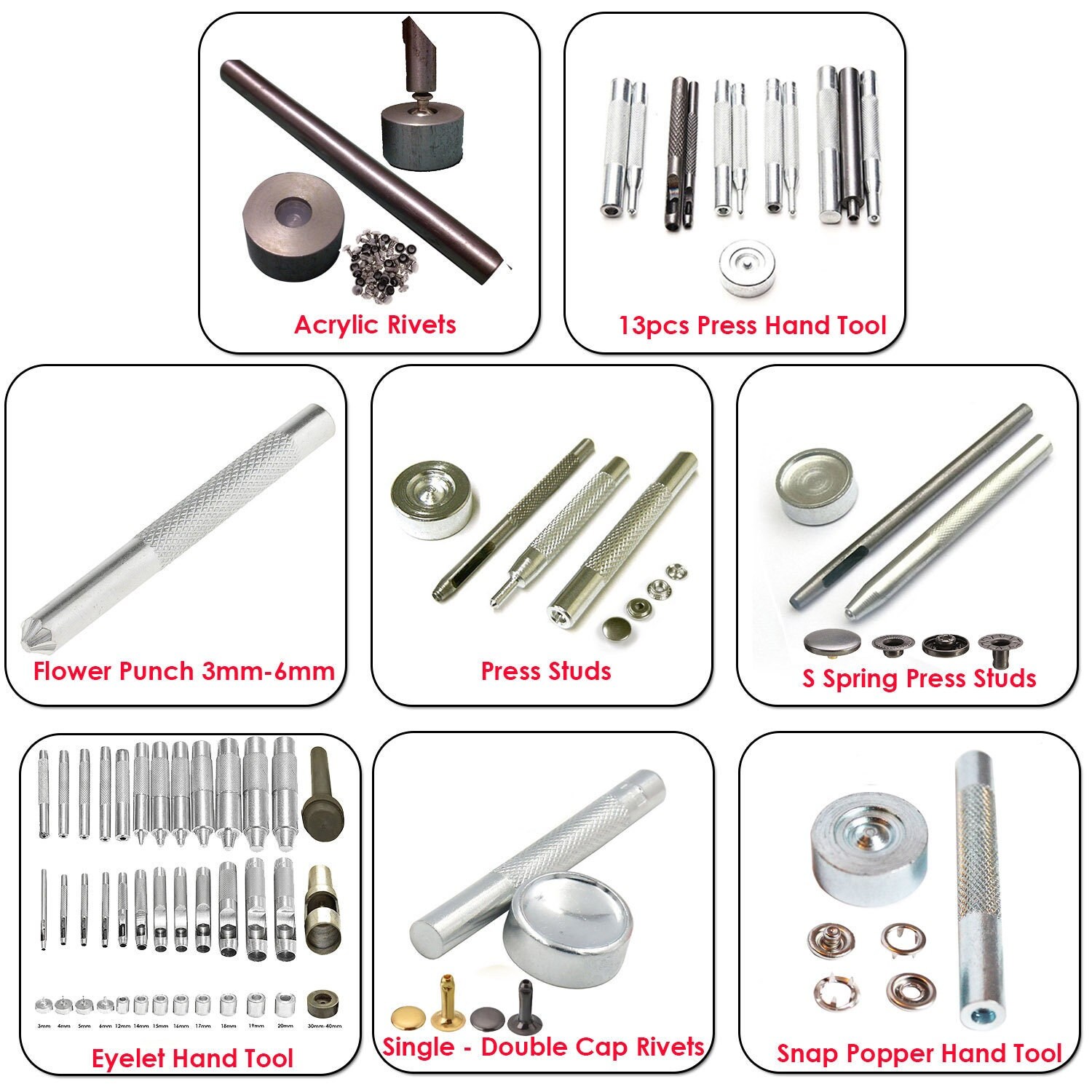 Rivets and Studs Fixing Hand Tools Set for Press Studs, Snap Popper ...